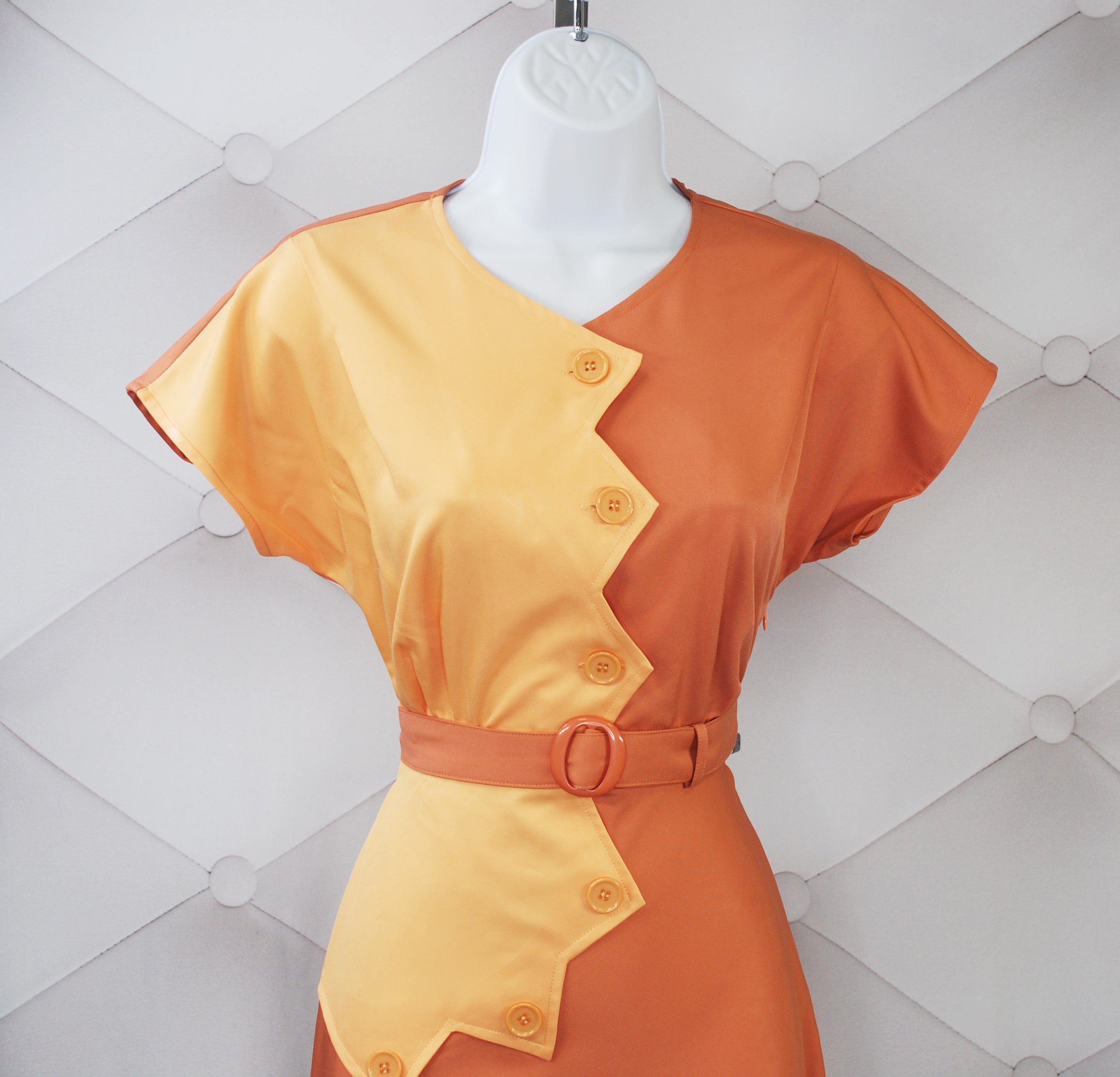1940s Sawtooth Color Block Dress - Peach/Copper – Astro Bettie