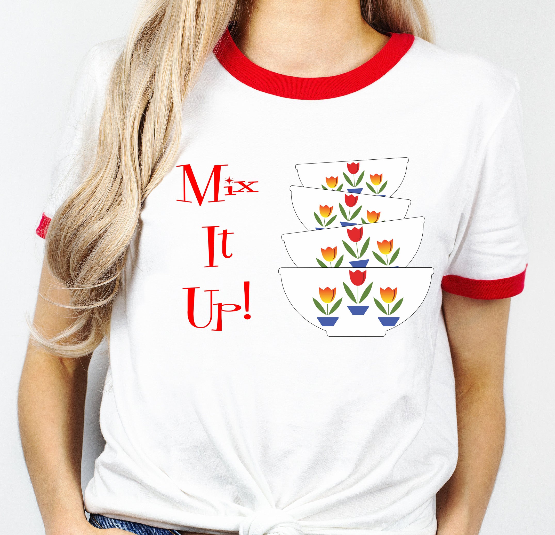 Fire King Style Tulip Red and White Ringer T-Shirt – Astro Bettie